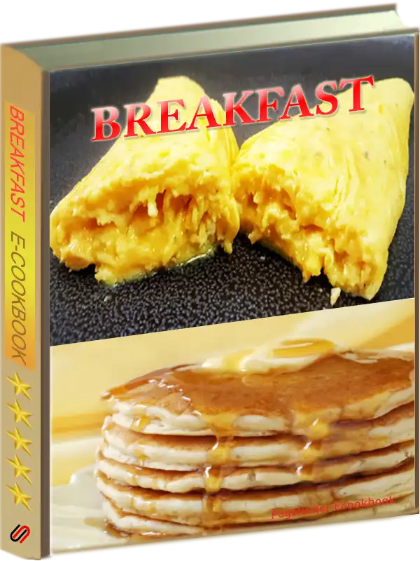 Page turner digital e-cookbooks showing recipes from breakfast