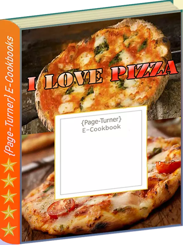 Page turner digital e-cookbooks showing recipes from pizza