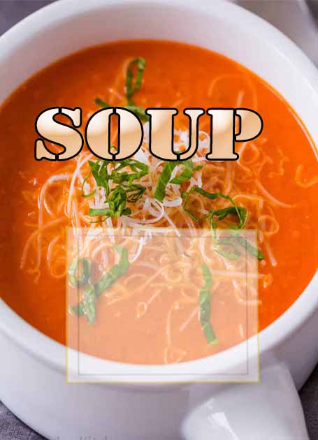 Page turner digital e-cookbooks showing recipes from soup